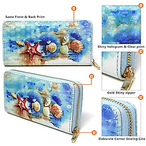 by you Women Holographic 3D Long Clutch Wallet Zipper Closure Card Slots Zippered Coin Pouch (SEASHELLS)