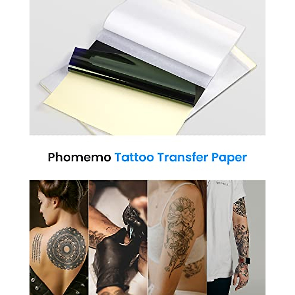 Phomemo Tattoo Transfer Paper - 100 Sheets A4 Size, Thermal Stencil Paper for Tattoo Transfer Kit - Commercial & Personal Use, DIY Tattoo Tracing Paper Compatible with M08F Printer & Tattoo Supplies