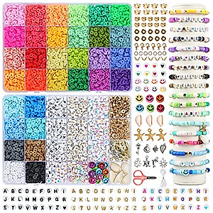 QUEFE 6300pcs 32 Colors Clay Beads, Bracelet Making Kit for Girls, 6mm Heishi Beads for Jewelry Making