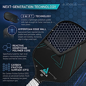 JOOLA Simone Jardim Hyperion CFS Swift Pickleball Paddle - USAPA Approved for Tournament Play - 16mm Carbon Fiber Pickle Ball Racket - Maximum Speed with High Grit & Spin, CFS 16mm Swift