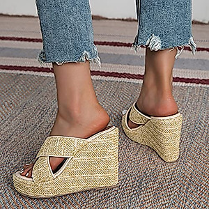 sckarle Sandals for Women,Casual Summer Slides Sandals,Open Toe Espadrille Wedge Sandals,Cross Strap Backless Sandals