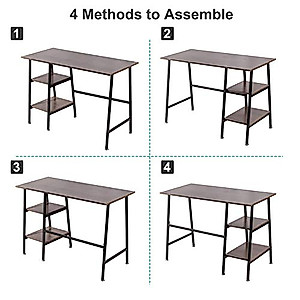VECELO Computer Writing Wooden Study Table with 2 Tier Storage Shelves on Left or Right for Laptops, Modern Simple Workstation with Metal Frame for Home Office, Ladder Desk, Coffee+Black Leg