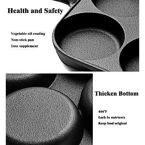 DJKG Uncoated Egg Frying Pan Egg Cooker Omelet Pan with 4-Cups Pancake Pan Cast Iron Cooker for Breakfast, Gas Stove & Induction Compatible Wooden Helper Handle