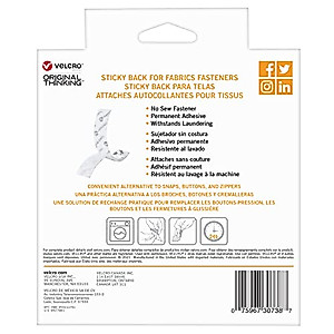 VELCRO Brand Sticky Back for Fabrics, 10 Ft Bulk Roll No Sew Tape with Adhesive, Cut Strips to Length Permanent Bond to Clothing for Hemming Replace Zippers and Snaps, White