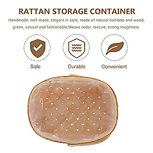 VICASKY Portable Basket Handmade Rattan Storage Basket Container Houseware Storage Basket Wooden Woven Storage Case with Handle (Small)