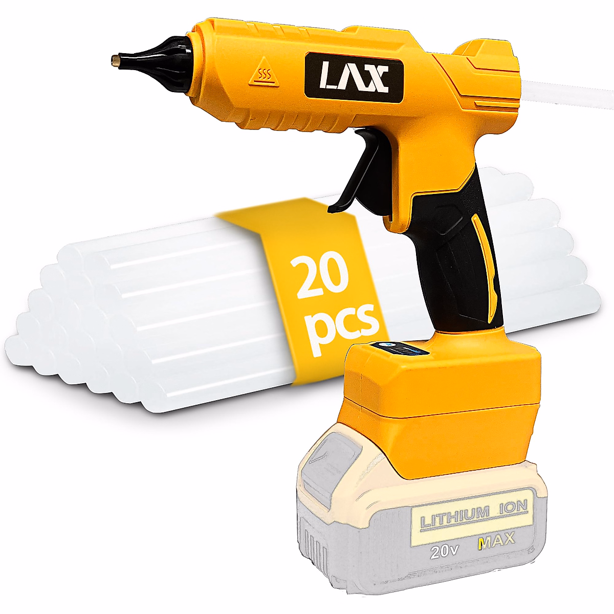 Hot Glue Gun for Dewalt 20V Battery, 100W Cordless Glue Gun Set with 20pcs Glue Sticks, Fast Heating Mini Glue Guns for Crafting DIY Craft Projects, Home Quick Repairs (Without Battery)