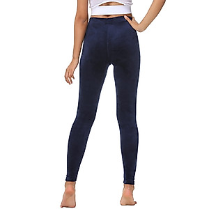 COZZYON Women Velour Leggings, High Waist Soft Leggings Warm Winter Velour Yoga Pants(Navy,M)