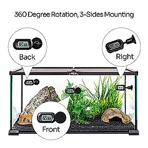 REPTI ZOO Reptile Terrarium Thermometer Hygrometer Digital Display 360 Degree Rotation with Suction Cup, 3-Sides Mounting