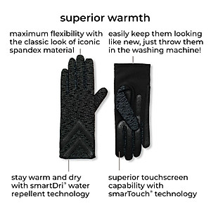 isotoner Womens Spandex Recycled Touchscreen Cold Weather Gloves with Warm Fleece Lining and Chevron Details