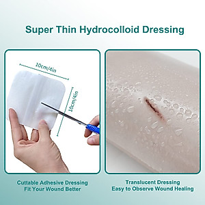 Hydrocolloid Adhesive Bandage, Hydrocolloid Wound Dressing Thin Type 4'' x 4'', Individually Sterile Packed Hydrocolloid Patches, Box of 10 Dressings