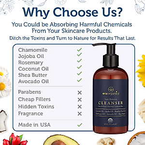 Era Organics USDA Organic Men's Face Wash - Nourishing and Hydrating Facial and Body Cleanser for Smoother Skin