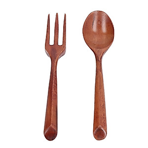 Wooden Fork Spoon Set 2Pcs Large Lacquered Wood Tableware Dinnerware Triangular Handle Utensil Wooden Spoon Spoon Fork