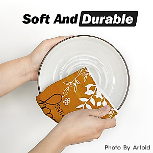 Artoid Mode Orange Buffalo Plaid Polka Dot Pumpkin Fall Kitchen Towels Dish Towels, 18x26 Inch Farmhouse Eucalyptus Leaves Decoration Hand Towels Set of 4