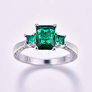 Empsoul 925 Silver Plated Emerald Ring Filled Simulated Emerald Quartz Wedding Ring Promise Anniversary Ring for Women Size 7