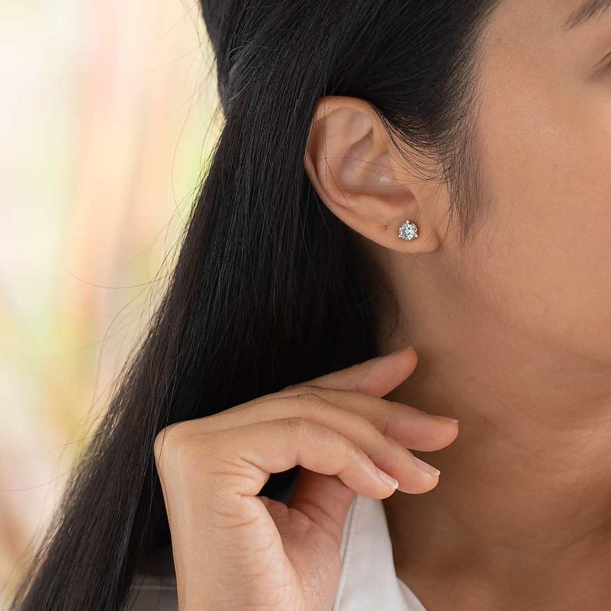 Peora 14K White Gold Green Amethyst Martini Solitaire Stud Earrings for Women, Hypoallergenic 1.50 Carats total, Round Shape 6mm, AAA Grade, February Birthstone, Friction Back