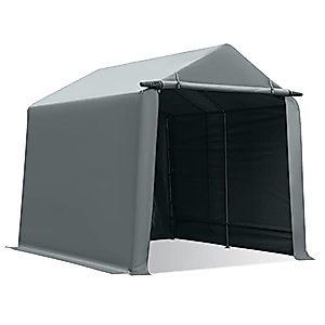 Gardesol Carport, 10x10 ft Heavy Duty Outdoor Storage Shed with Roll-up Zipper Door, Waterproof and UV Resistant Outdoor Garage for Motorcycle, ATV, Bike or Garden Tools, Gray