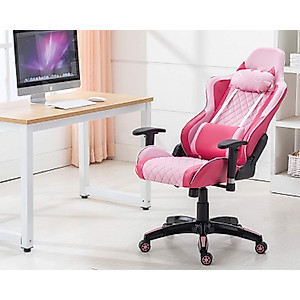 chairus Pink Gaming Chair Racing Computer Desk Game Chair Ergonomic Backrest Reclining Office Chair with Lumbar Pillow and Cute Kitty Headrest