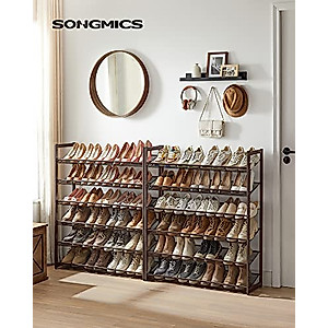 SONGMICS Shoe Rack, 12-Tier Tall Metal Shoe Storage Organizer for Closet, Entryway, Garage, Set of 2 6-Tier Big Stackable Shoes Rack Shelf, Adjustable Feet, Slanted Shelves, Holds 48-60 Pairs, Bronze