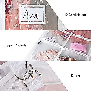 Univivi Clear PVC Dance Costume Bags (6 Pack) Garment Bag 40 Inch for Dance Competitions, with 4 Medium Clear Zipper Pockets and 1 Large Back Zippered Pocket [Upgraded Version] (40'' x 24'' 6 Pack)
