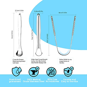Sopurrrrdy 4PCS Metal Tongue Scraper Portable Stainless Steel Tongue Scrubber For Child And Adults Removing Bad Breath White Layer Oral Care Cleaning Tools