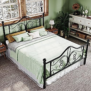 Allewie Queen Size Bed Frame with Headboard,Metal Bed Frame with Butterfly Pattern Design Headboard & Footboard,No Box Spring Needed,Easy Assembly,Black