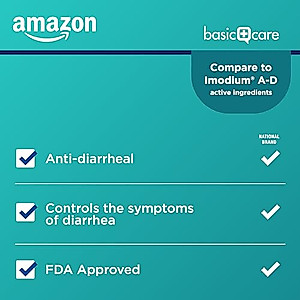 Amazon Basic Care Loperamide Hydrochloride Tablets, 2 mg, Anti-Diarrheal, 24 Count (Pack of 1) (Packaging may vary)