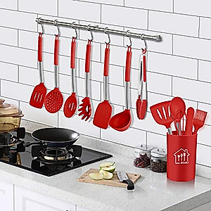 Silicone Cooking Utensil Set,Kitchen Utensils 26 Pcs Cooking Utensils Set,Non-stick Heat Resistant Silicone,Cookware with Stainless Steel Handle - Red