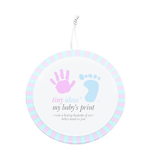 Tiny Ideas Handprint or Footprint Keepsake with Storage Tin, Babyprints DIY Clay Imprint Making Kit, Gift for New and Expecting Parents, White