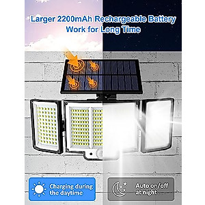 YOYONACY Solar Outdoor Lights, 2500LM 348 LED Motion Sensor Outdoor Lights with Remote, Bright 3 Heads Solar Powered Flood Lights, IP65 Waterproof Security Detection Lights for Outside, Yard, Patio