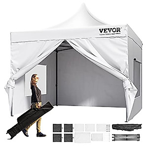 VEVOR 10x10 FT Pop up Canopy with Removable Sidewalls, Instant Canopies Portable Gazebo & Wheeled Bag, UV Resistant Waterproof, Enclosed Canopy Tent for Outdoor Events, Patio, Backyard, Party, Camping