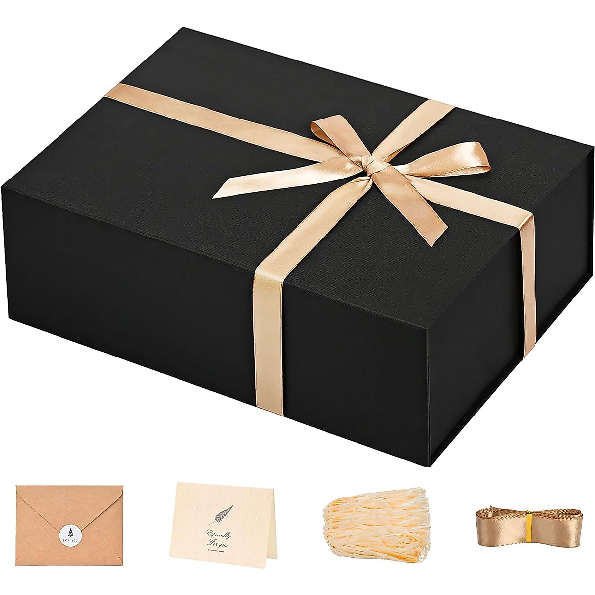 LIFELUM Black Gift Box 13 x 10 x 5 inch Large Gift Box with Lid Magnetic Gift Boxes for Presents Contains Card, Ribbon, Shredded Paper Filler Gift Box for Valentine's Day (1 Pcs