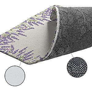 Sabolny Lavender Kitchen Runner Rug Mat, Bath Shower Bathtub Welcome Door Floor Mat, Summer Spring Country Purple Flower Washable Indoor Outdoor Throw Entry Area Rug Doormat 24x35+24x71