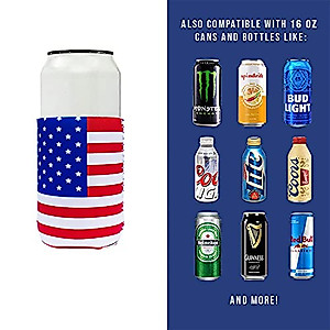 Can Cooler Sleeve 12pcs USA Flag Can Coolers Bulk Patriotic Can Sleeve Neoprene for Can and Bottle 12 oz, Perfect For Veterans Day, and Every Day(USA Flag, 12 Pack)