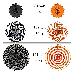 Black Orange Party Hanging Paper Fans Decorations - Halloween Party Swirls Hangings Decorations 1st Birthday Baby Shower Wedding Party Photo Booth Props Backdrops Decorations, 20pc
