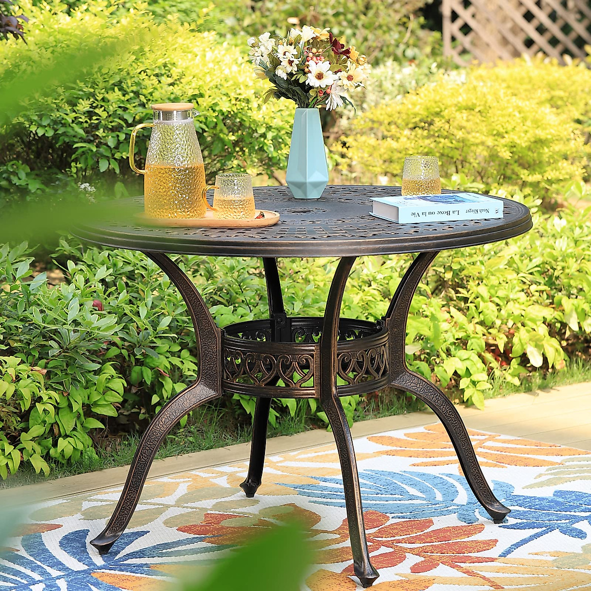 Sophia & William Cast Aluminium Patio Dining Table Round with 1.97" Umbrella Hole, Premium Bronze Outdoor Bar Bistro Table for Porch Balcony Backyard, 39" Dia x 28.3" H