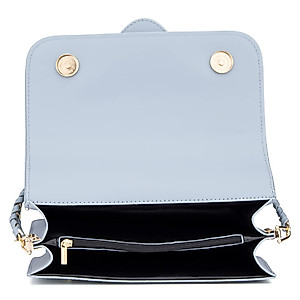 Olivia Miller Women's Fashion Liam Faux PU Leather w Buckle Detail n Front Flap, Blue Small Crossbody Bag w Removable Strap, Evening Everyday Casual Work Purse Handbag