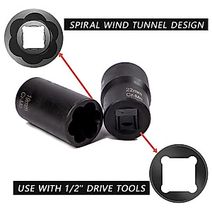 LONKER 6PCS Lug Nut Bolt Extractor Set, Twist Socket Set 1/2" Drive Rounded Bolt & Stripped Lug Nut Remover Socket Tool Kit