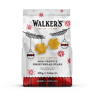Walker’s Mini Festive Shortbread Cookies - Pack of 6 Holiday Shortbread Cookie Bags (4.4 oz) – Includes Mini Star-Shaped Christmas Cookies