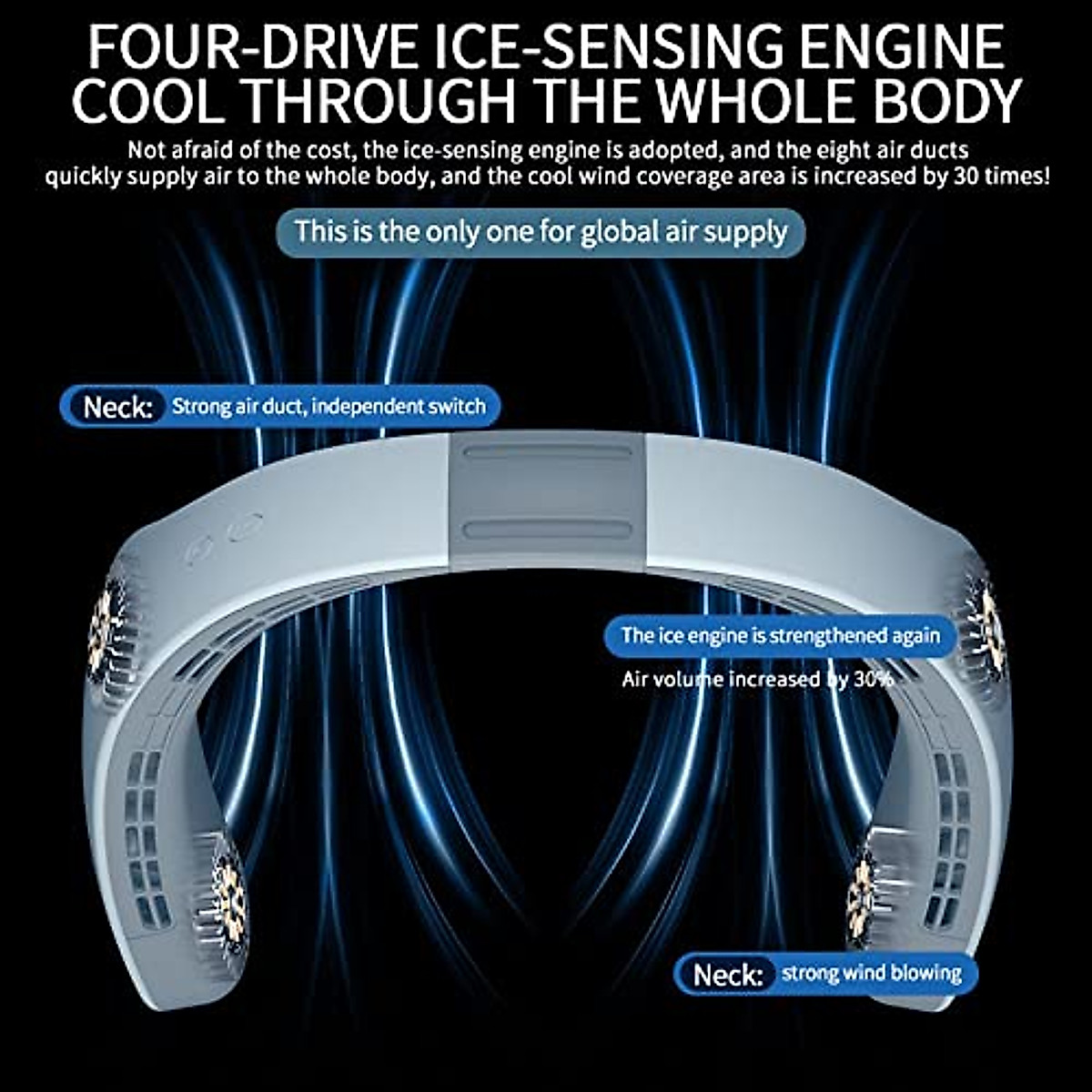 CICINOESI Portable Neck Fan Upgraded Bladeless 4 Turbo Fan The back of the neck is cool and does not sweat 4000mAh USB lazy fan no hair clip neck fan rechargeable Sports Quiet fan (Green)