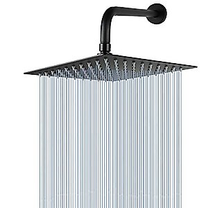 Rain Shower Head With Extension Arm, NearMoon Square Shower Heads, Large Stainless Steel Rainfall Showerhead-Waterfall Full Body Coverage (8 Inch Shower Head With 15 Inch Shower Arm, Matte Black)