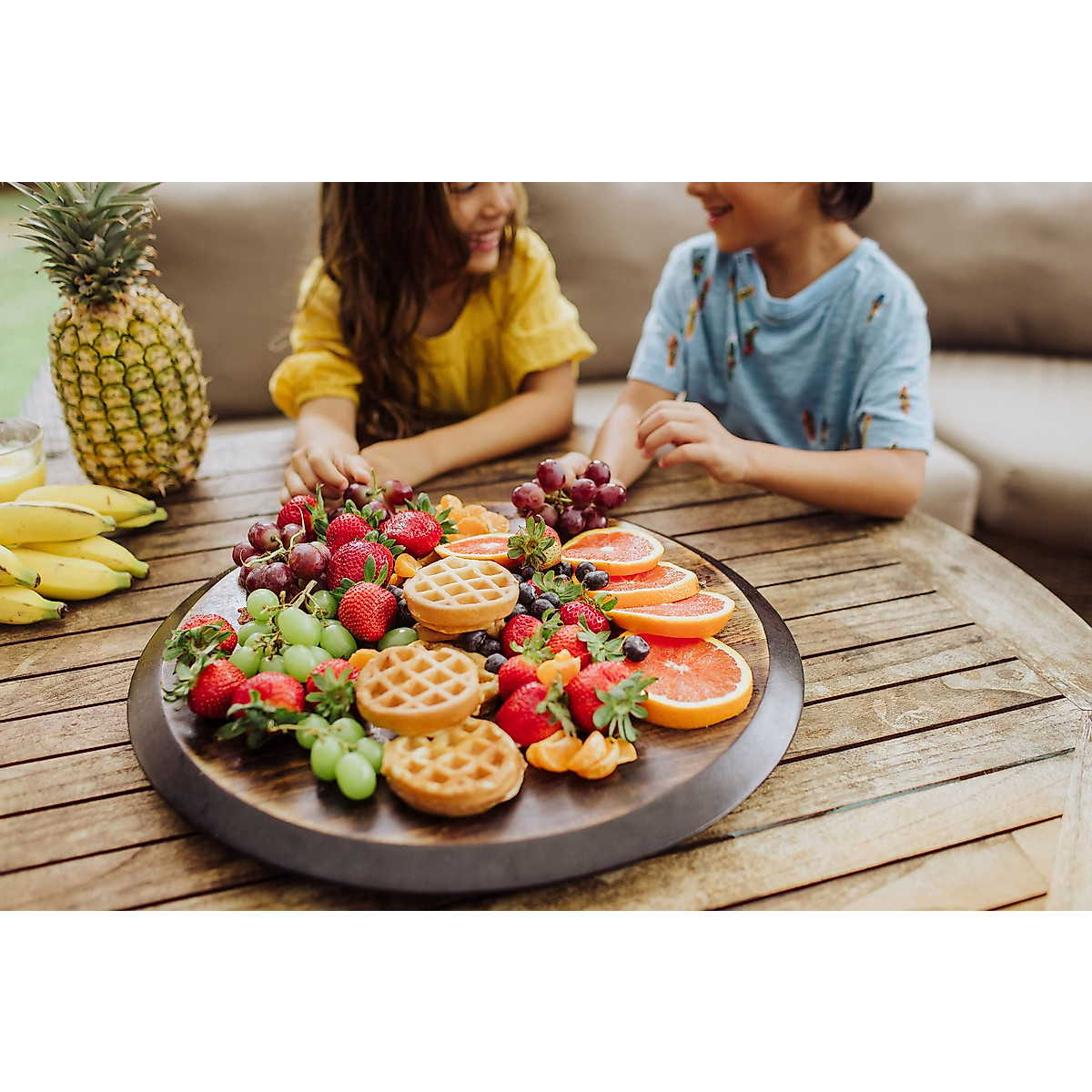 TOSCANA - a Picnic Time Brand Lazy Susan Tray Wooden Turntable Round Charcuterie Board, Cheese Serving Platter, (Fire Acacia Wood)