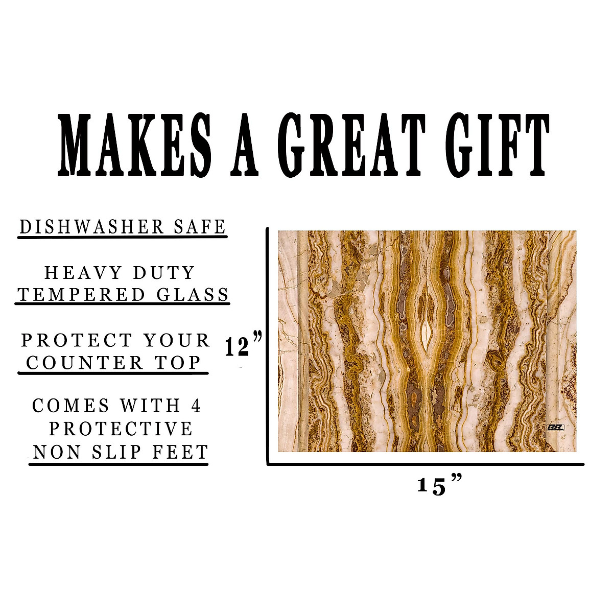 Brown Agate Layers Rock Stone Pattern Textured Marble Art Kitchen Glass Cutting Board Modern Decorative Gift Abstract Wavy Contrast Design