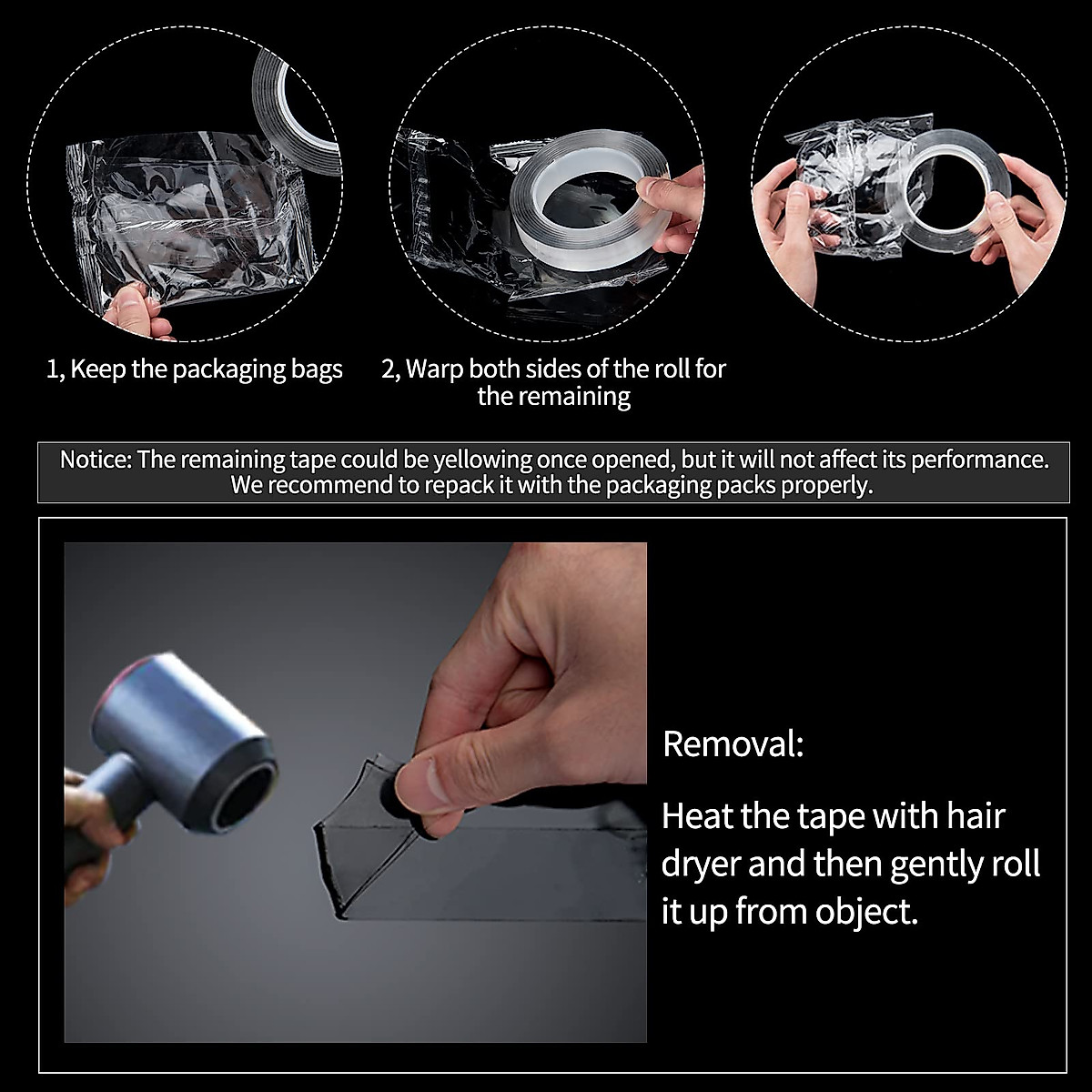 Art3d Double-Sided Tape Heavy Duty (10FT) Mounting Tape, Multipurpose Removable Adhesive Foam Tape, Reusable Transparent Tape for Paste Items, Household