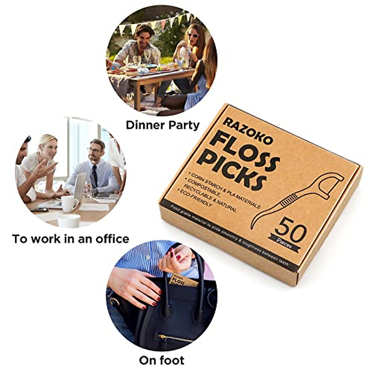 Natural Dental Floss Picks High Toughness Charcoal Toothpicks Sticks-Vegan,Eco-Friendly Sustainable Flossers for Teeth Cleaning (200 Count)