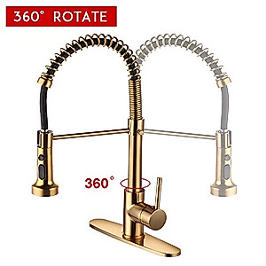 Ntipox Brushed Gold Kitchen Faucet with Pull Down Sprayer,Brushed Brass Kitchen Sink Faucet Single Handle Single Lever ，Spring Rv Kitchen Faucet, 3 Function Laundry Faucet
