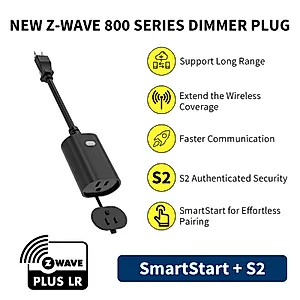 Minoston Z-Wave Outdoor Dimmer Plug, Outdoor Smart Outlet Switch, Z-Wave Hub Required, Weatherproof, Built-in Repeater, Work with SmartThings, Wink, Alexa, Black(MP22ZD)