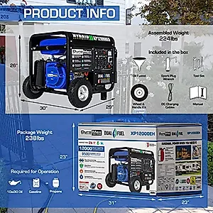 DuroMax XP12000EH Generator-12000 Watt Gas or Propane Powered Home Back Up & RV Ready, 50 State Approved Dual Fuel Electric Start Portable Generator, Black and Blue