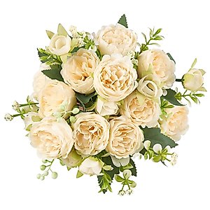 Mkono Peonies Artificial Flowers, Small Silk Flowers for Home Decor Indoor 2 Bundles Fake Bouquet Faux Floral Arrangements Dining Table Centerpieces for Kitchen Bridal Wedding Party Decor, Champagne