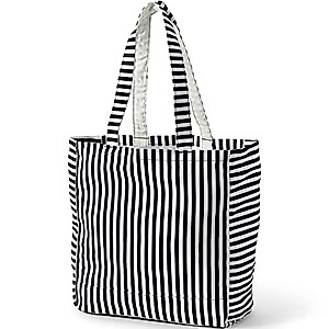 Lands' End Getaway Beach Tote Black/white Stripe Not Applicable No Sz