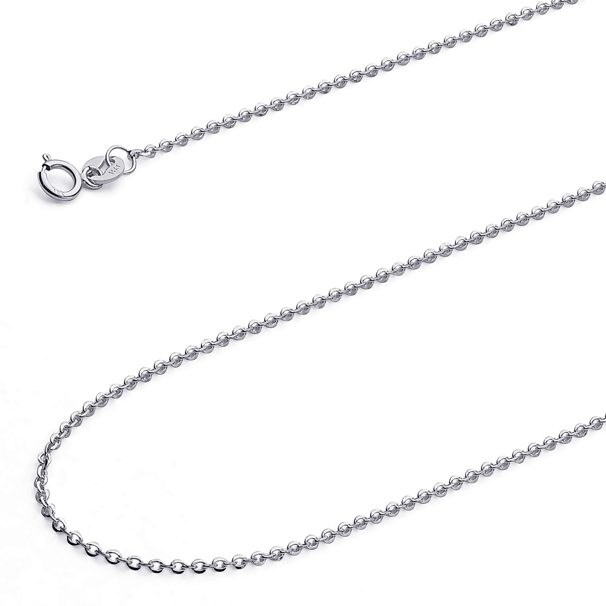 14k REAL White Gold Solid 1mm Side Diamond Cut Rolo Cable Chain Necklace with Spring Ring Clasp - 22"